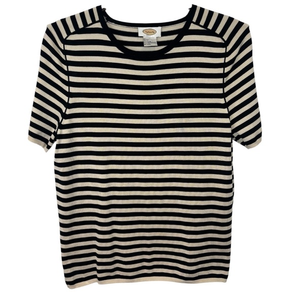 Talbots | Tops | Talbots Black And White Horizontal Striped Knit Blouse ...